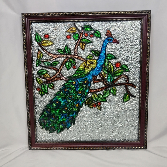 Art | Vintage Aluminum Foil Art Peacock Reverse Painted | Poshmark